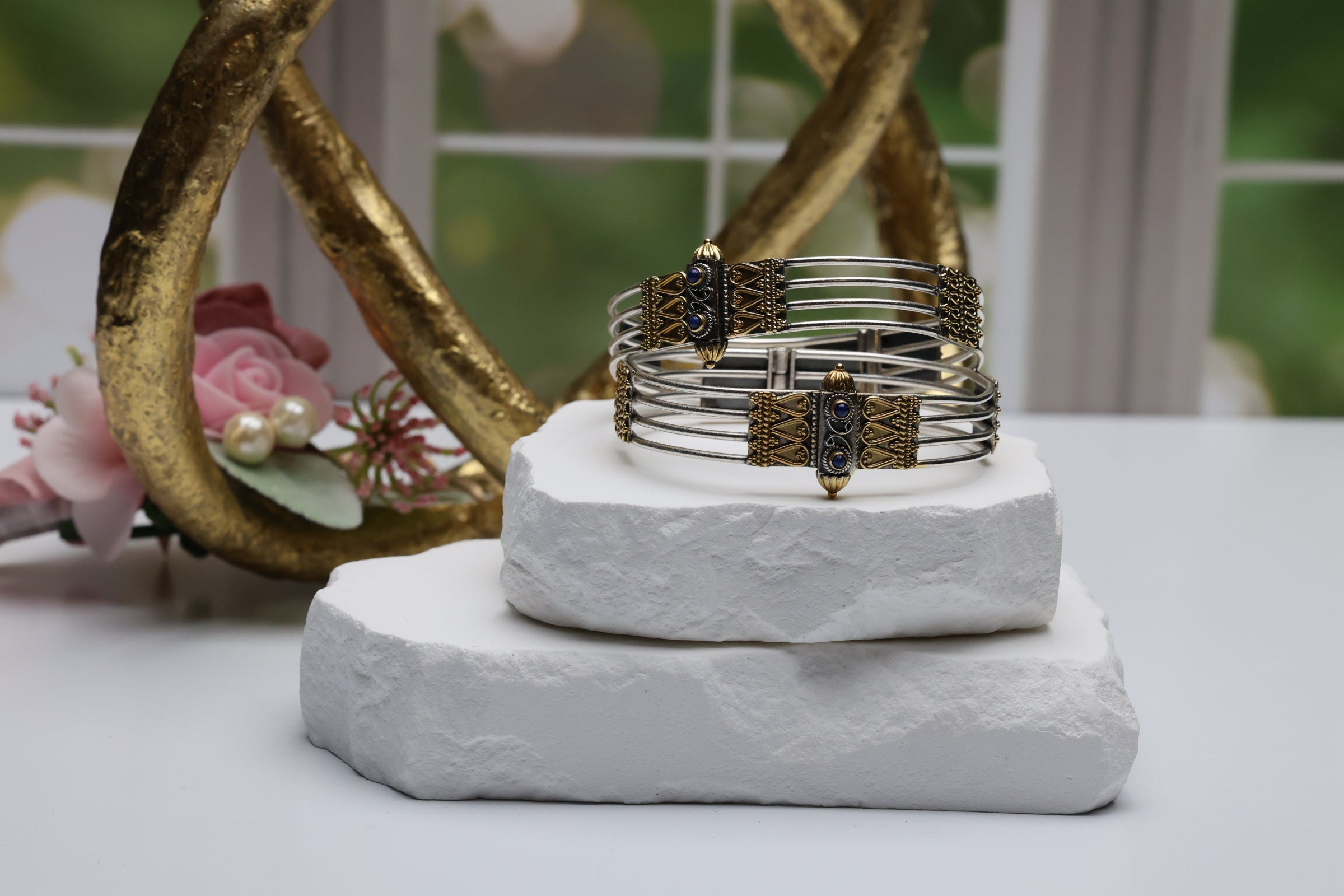 92.5 Silver Dual Tone Bangle with Lapis Accents (Pair) – Arnish Designs