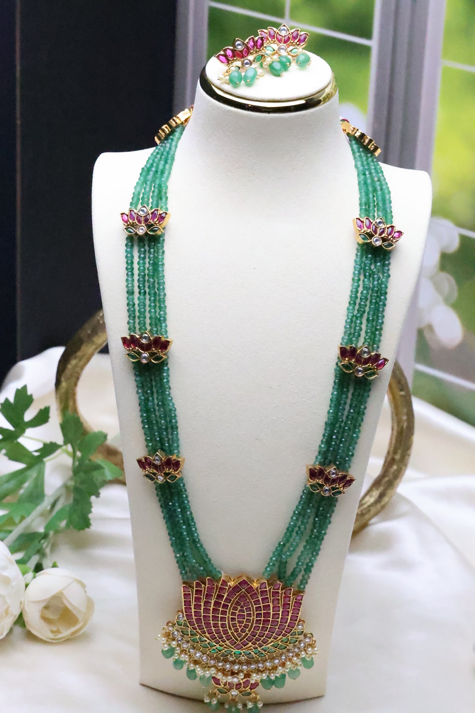Statement Hydrobead Mala with Lotus Pendant [11663] – Arnish Designs