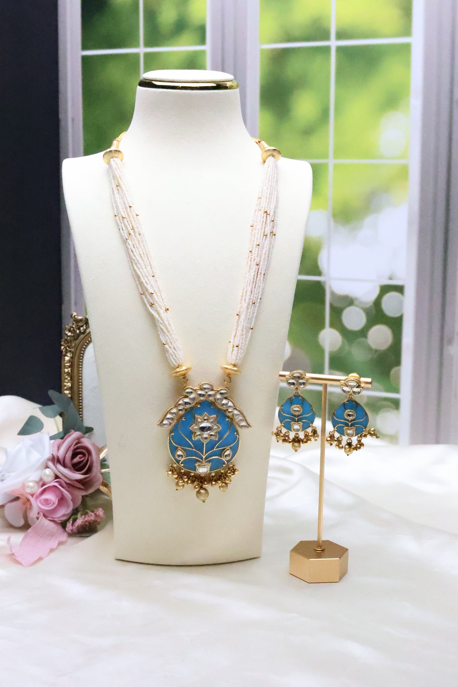 Pearl Mala with Inlay work Pendant [11072] – Arnish Designs