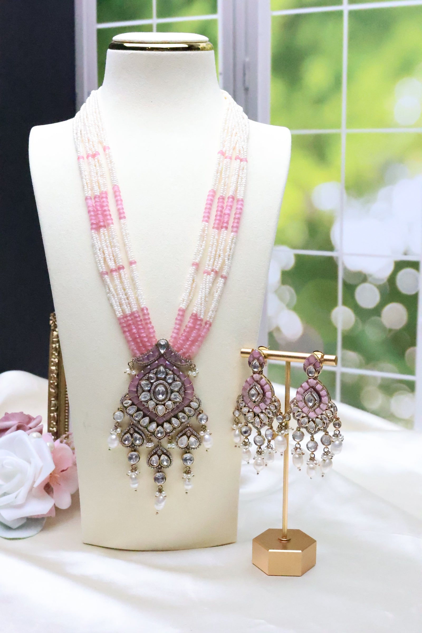 Moissanite Pearl Mala with Jadau Stones [11058] – Arnish Designs