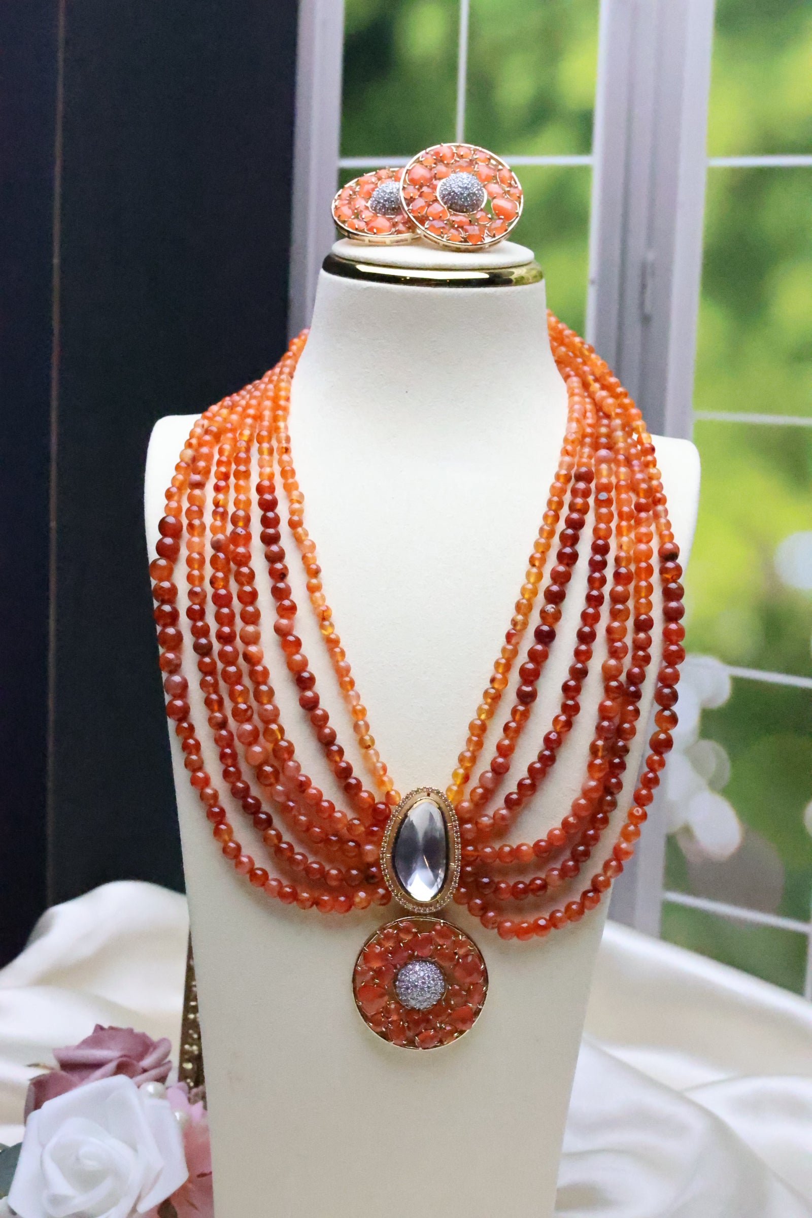 Statement Mala with Natural Glass Beads [10302] – Arnish Designs