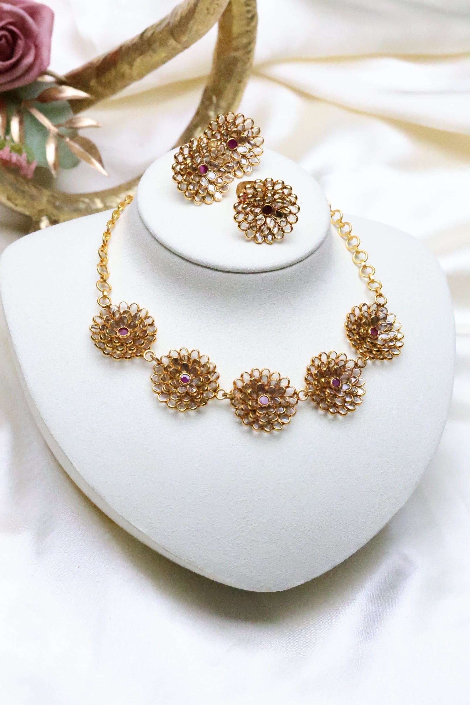 92.5 Silver Forever Floral: The Signature Arnish Polki Necklace Set ...